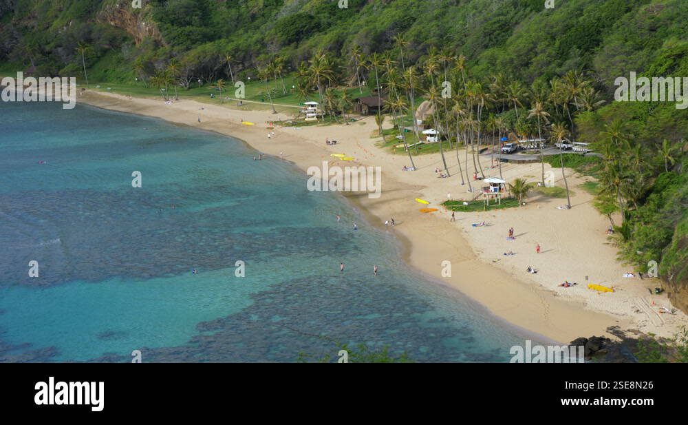 Hanauma Bay Beach, morning view, Oahu Island. Famous snorkeling place ...