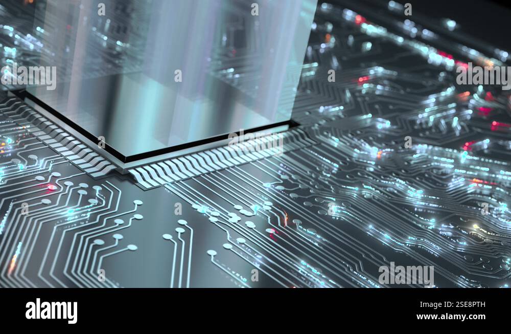 Visualization of Circuit Board and CPU communication. AI chipset ...