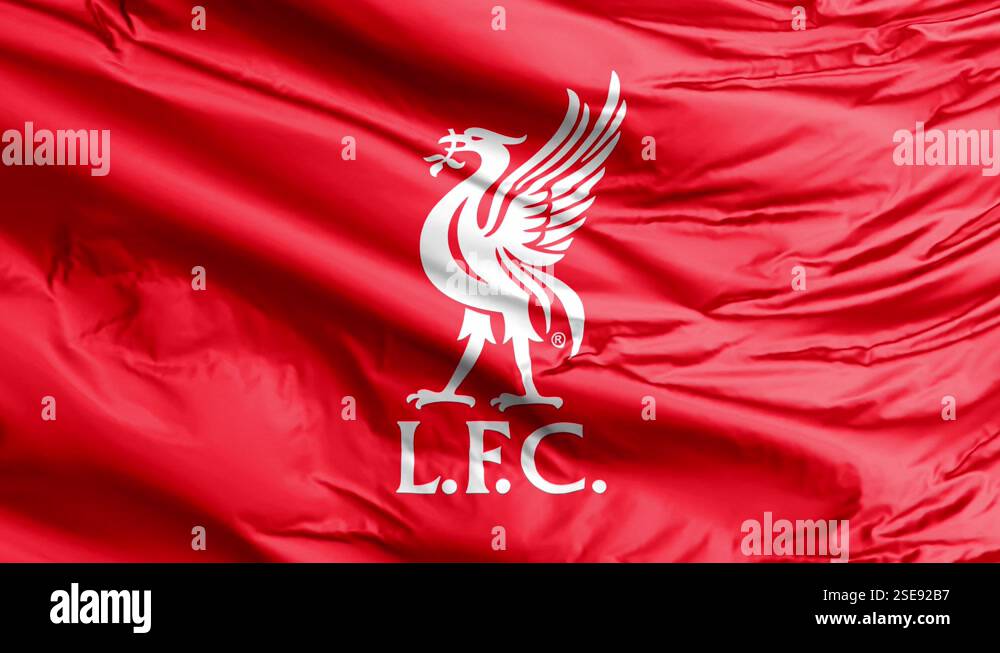 A waving flag with a L.F.C. logo shirt from Liverpool Football Club ...