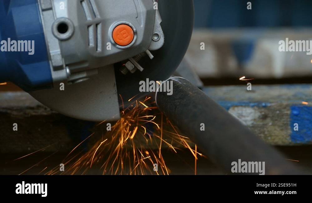 Cutting metal pipe with angle grinder, slow motion Stock Video Footage ...