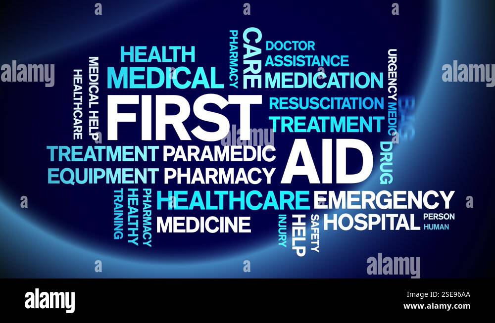 First Aid Animated Tag Word Cloud,Text Design Animation seamless loop ...