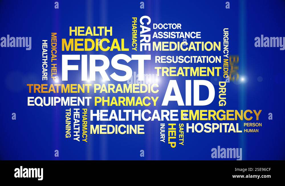 First Aid Animated Tag Word Cloud,Text Design Animation seamless loop ...