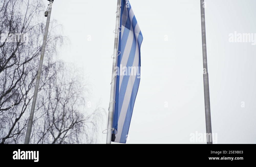 Blue and white death camp flag at Auschwitz concentration camp Stock ...