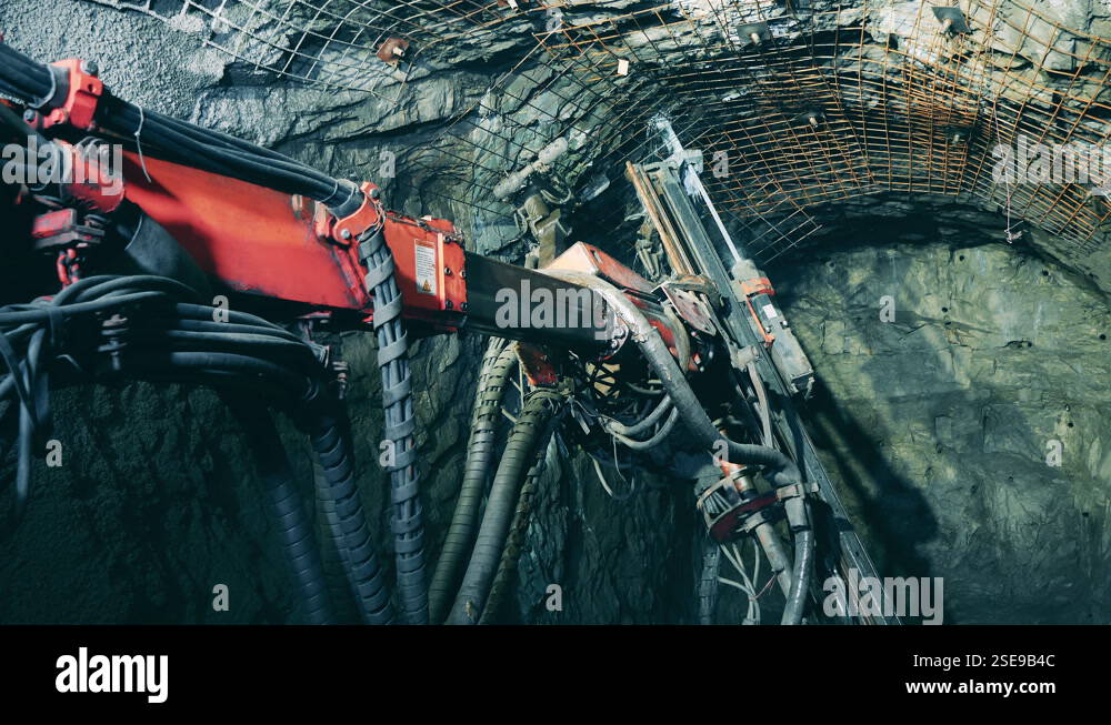 Boring mechanism is irrigating walls of a minery tunnel Stock Video ...