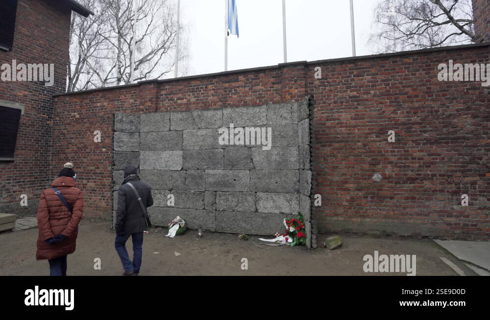Death wall where firing squad executed prisoners at Auschwitz Stock ...