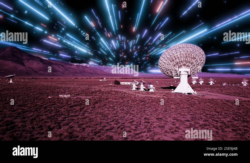 Space Antenna Arrays, with hyper tunnel sky background - 3d graphics ...