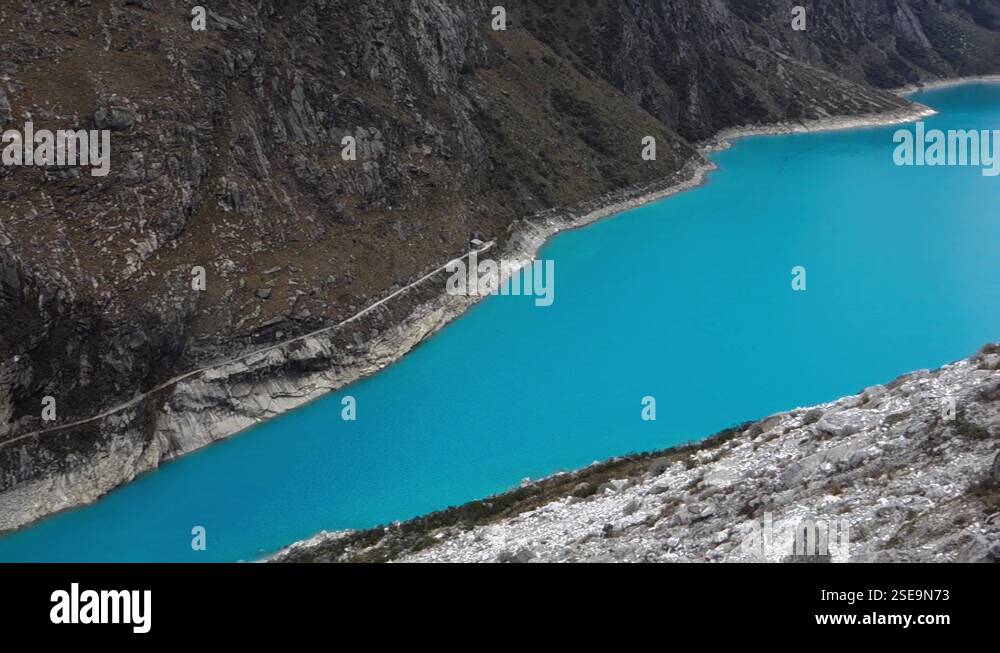 Paron lagoon, at Huascaran National Park, Peru. A blue lake in the ...