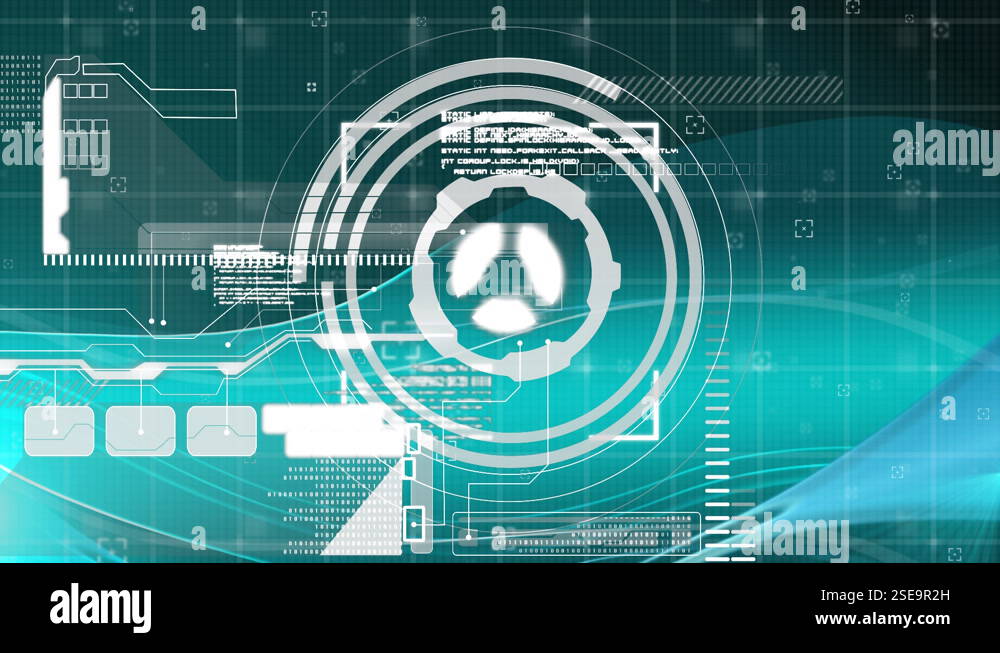 Animation of scope scanning and data processing over grid on green background Stock Video ...