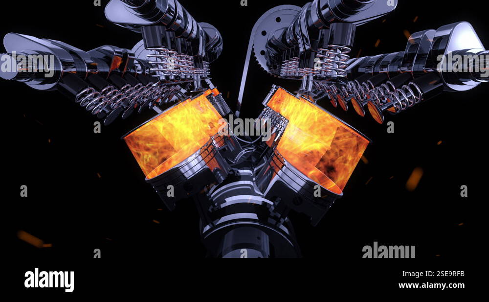 Fast Powerful Sport Car Speeding. Working V8 Engine With Explosions ...