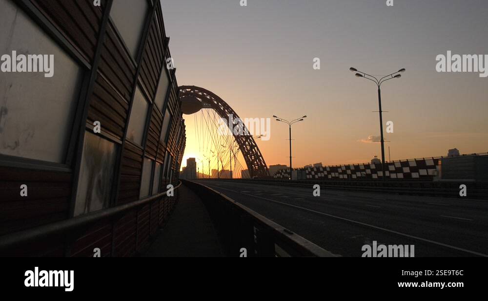 Metal bridge with capsule ove river in Moscow, Russia Stock Video ...