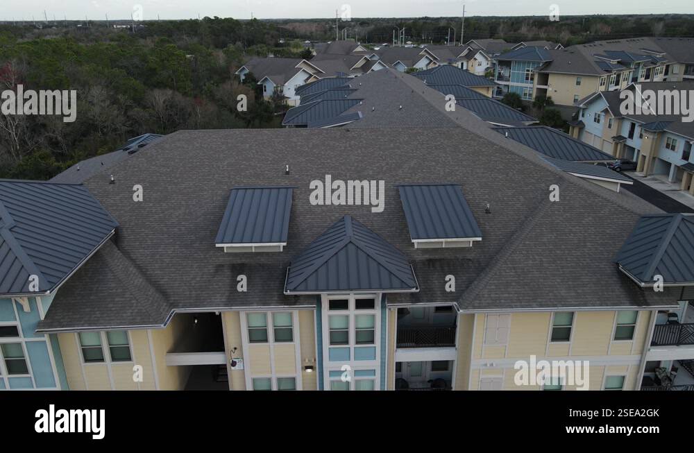 Steel roofing gables in a large apartment complex Stock Video Footage ...