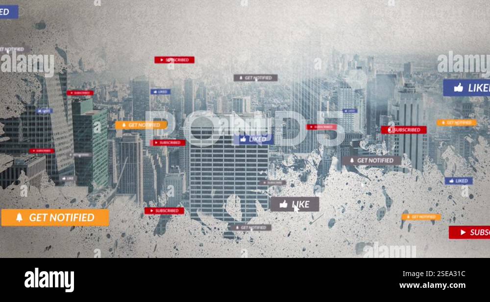 Animation of cursors moving over social media icons and text on multi ...