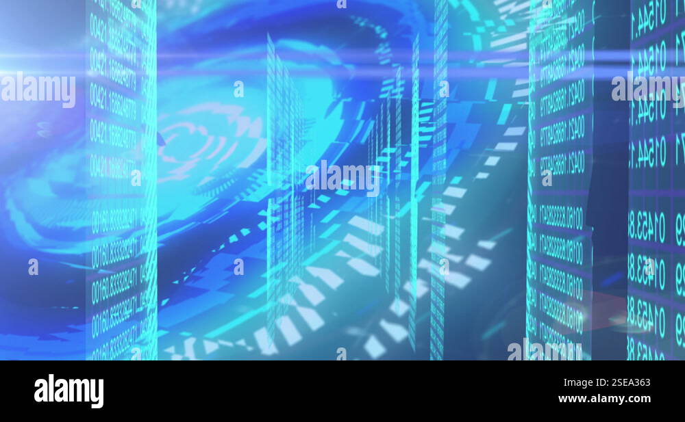Animation of scope scanning over numbers processing on blue background Stock Video Footage - Alamy