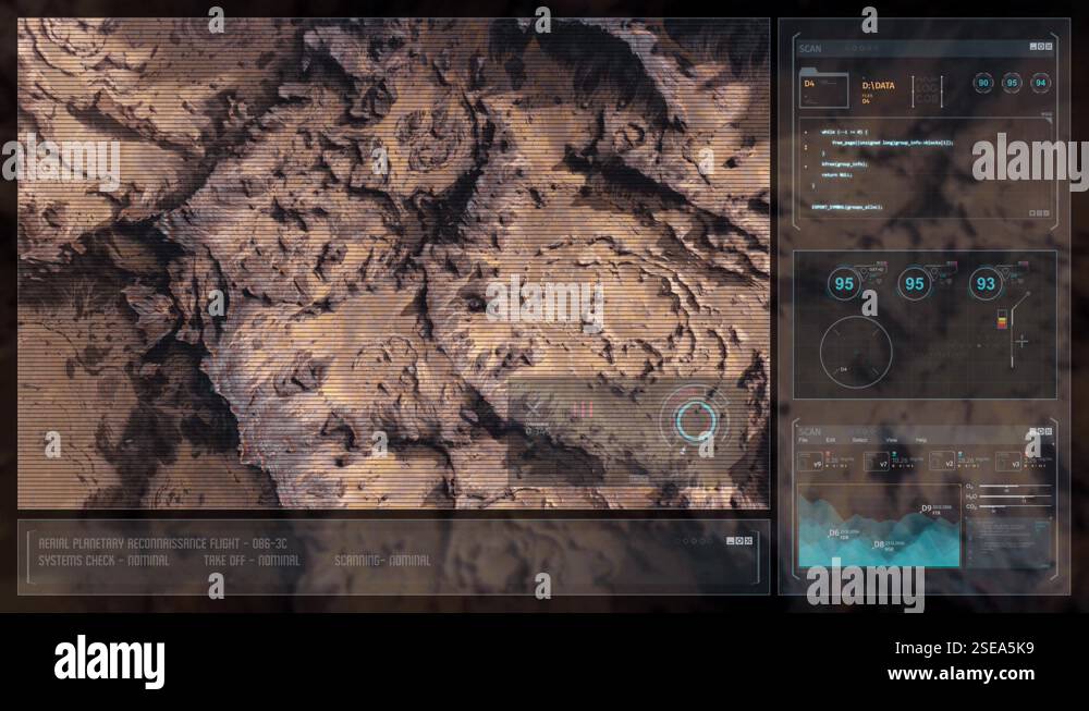 Mars Drone Flight - Taking Off and Camera Tilt Up with HUD Overlay A ...