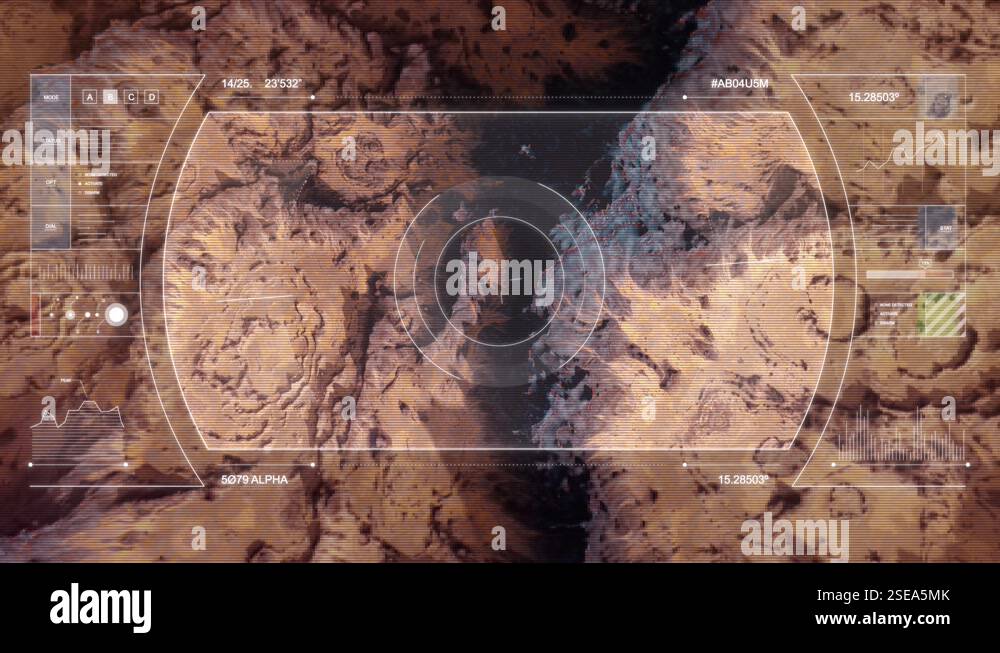 Mars Drone Flight - Top Down View with HUD Overlay B Stock Video ...