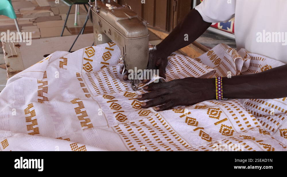 Sewing hand loom Kente cloth fabric Kumasi Ghana 4K Stock Video Footage ...