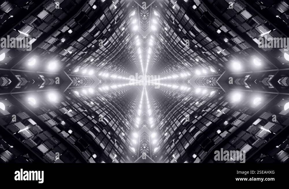 Long dark grey tunnel in a square shape. Vj loop. Lights leading into ...