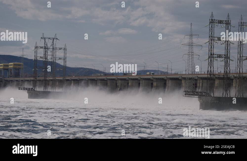 Hydroelectric power station on the Volga river. Large-scale ...