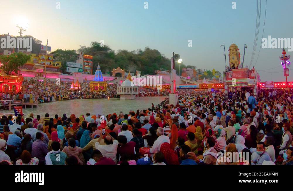 Haridwar is famous for Har ki Pauri and it's Ganga Aarti Stock Video ...