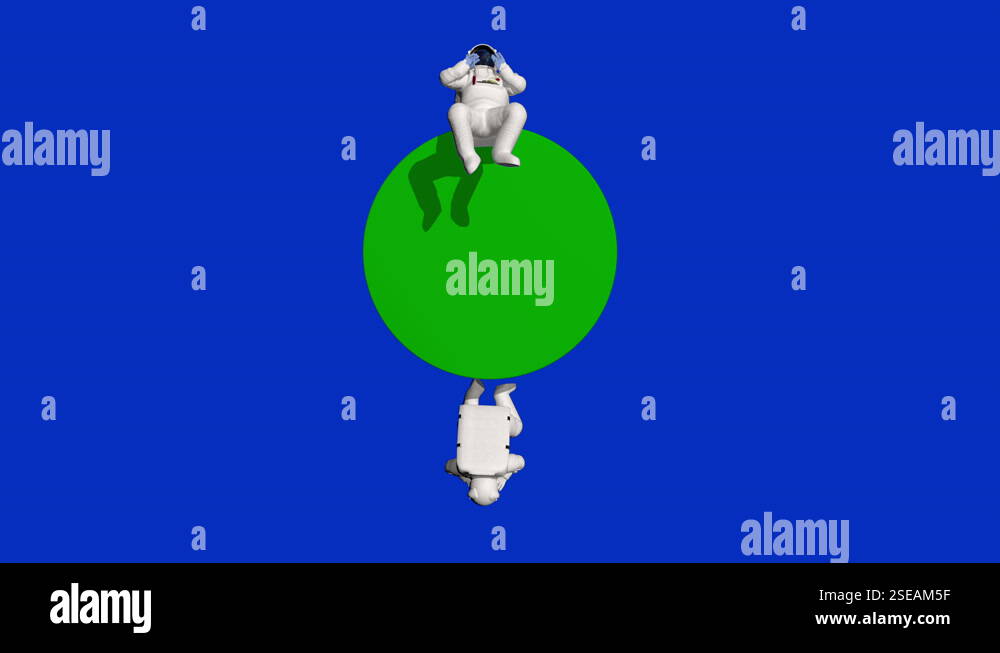 Astronaut Revolving Around A Blank Green Round Board With Space For ...