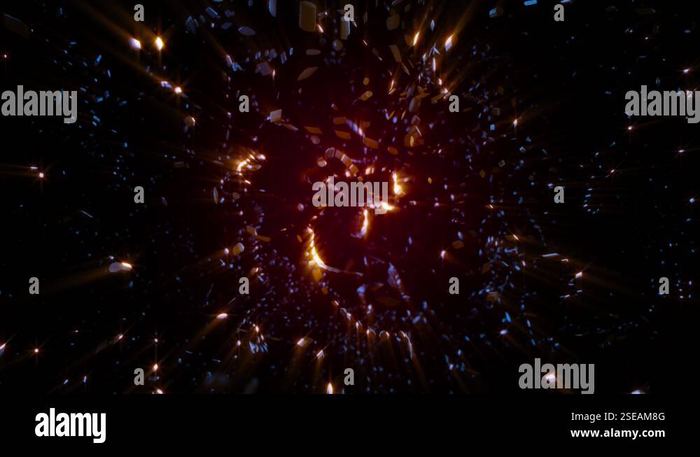 Abstract background cgi animation shiny fiery debris scattering in ...