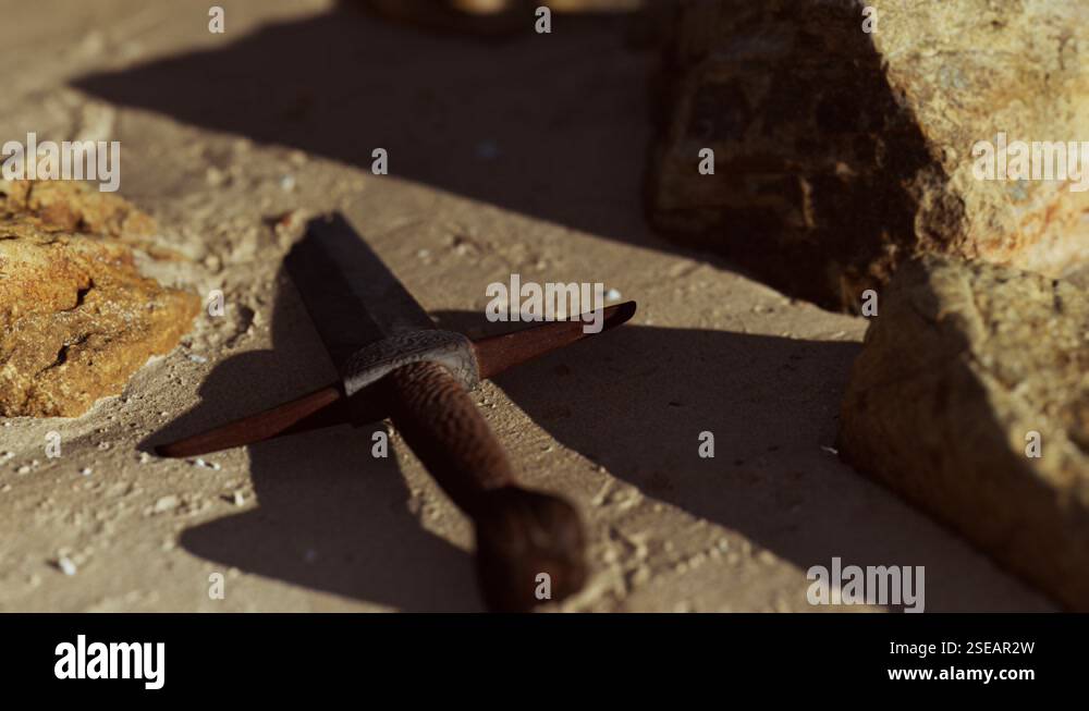 retro sword on sand beach Stock Video Footage - Alamy