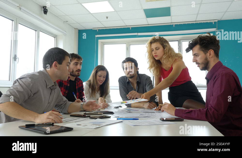 career, start up-young colleagues work together on the presentation of ...