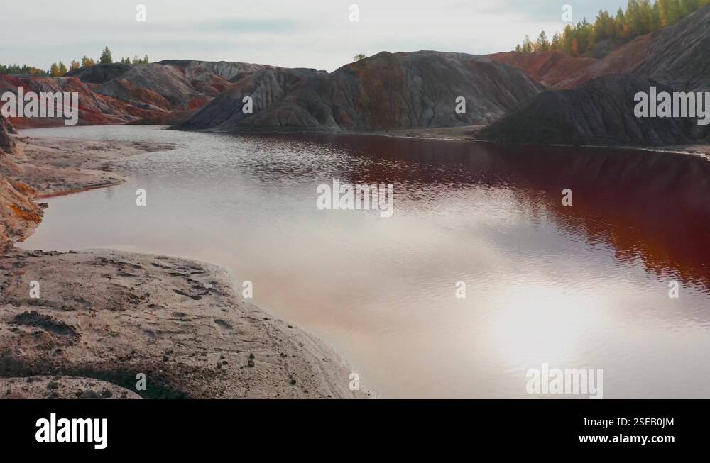 Aerial view of a landscape similar to the planet Mars with red hills ...