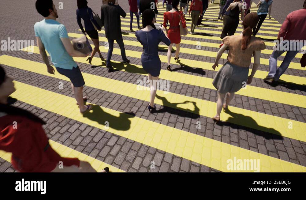 Yellow zebra pedestrian Modern closeup Crowd of people 4k Stock Video ...