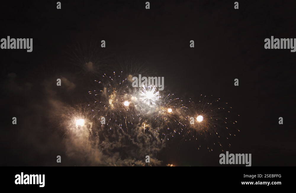 International fireworks festival display at night. Variety of colorful ...