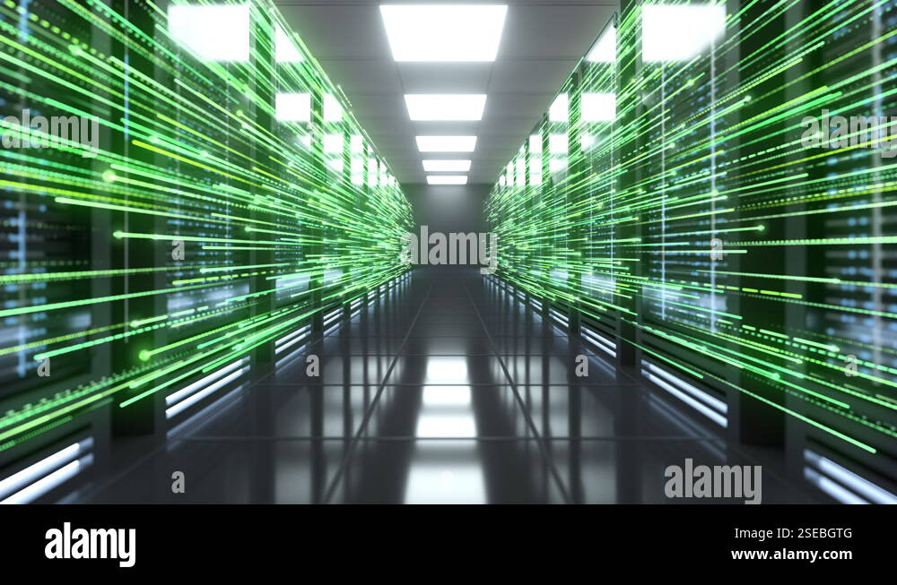 Digital Green line information flying in data centers with ig server ...