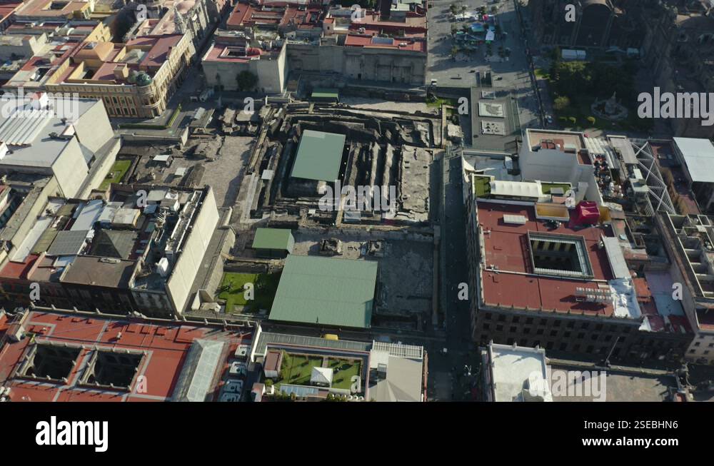 Aerial View of Templo Mayor de Mexico Tenochtitlan in Mexico City Stock ...