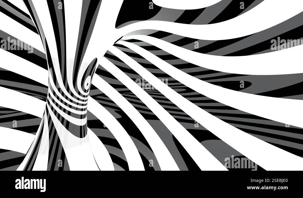 Abstract black and white stripe optical illusion pattern 3D background ...
