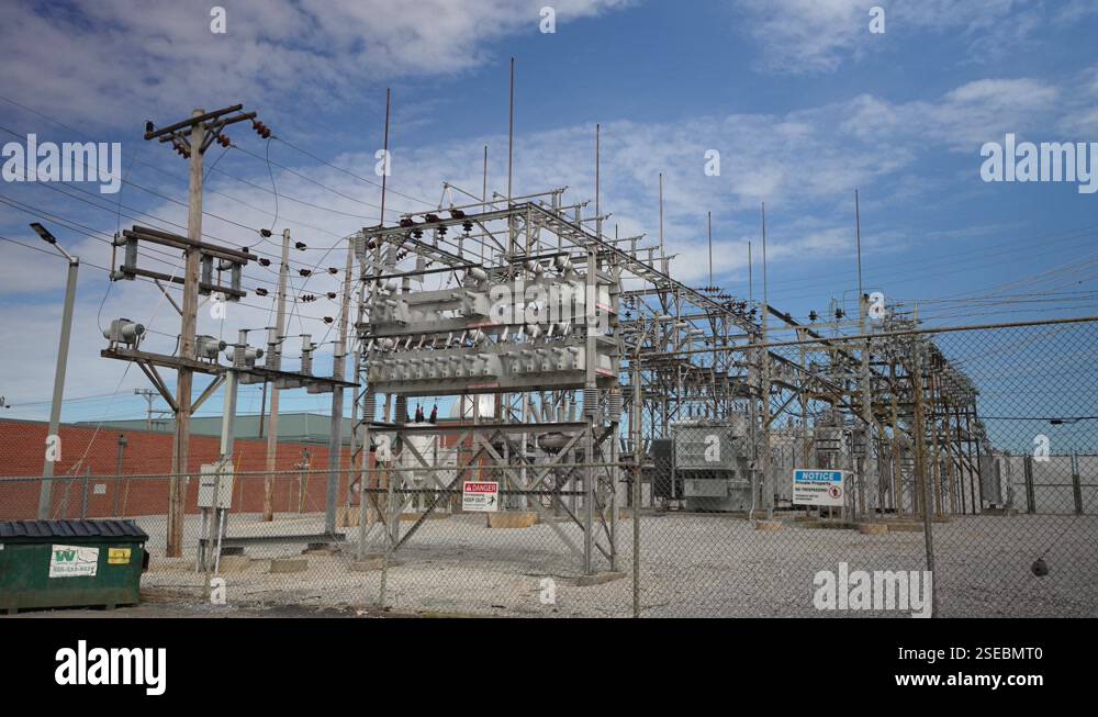Electricity power grid substation transformers in downtown Ranson, WV ...