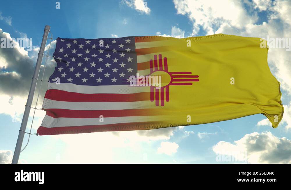 Flag of USA and New Mexico state. USA and New Mexico Mixed Flag waving ...