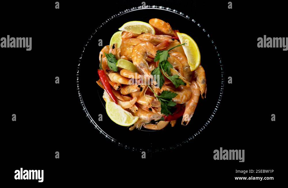 Composition of boiled shrimps, lemon and lime slices Stock Video ...