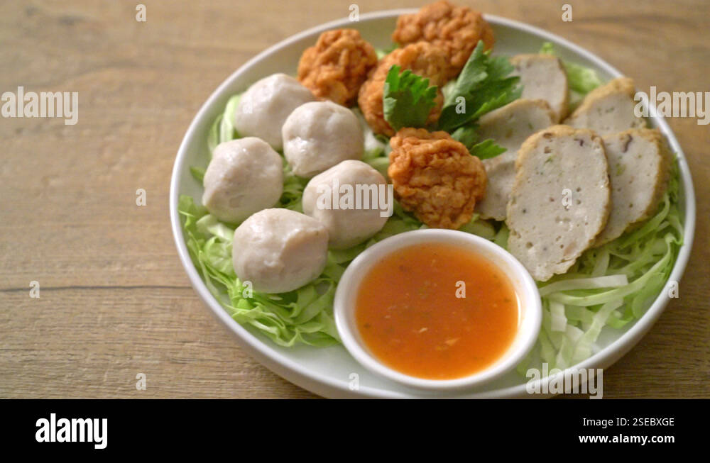 Boiled Fish Balls, Shrimp Balls and Chinese Fish Sausage with Spicy ...