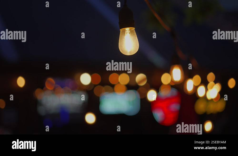 Outdoor dining bar patio backyard garden lights with bokeh bar neon ...