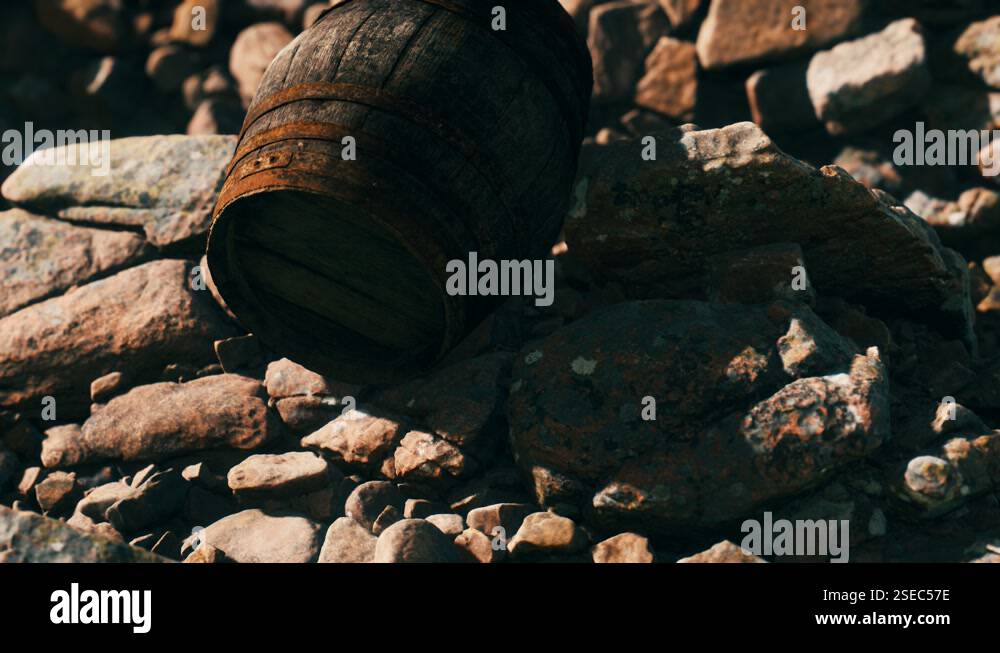old wooden barrel on the rocks Stock Video Footage - Alamy