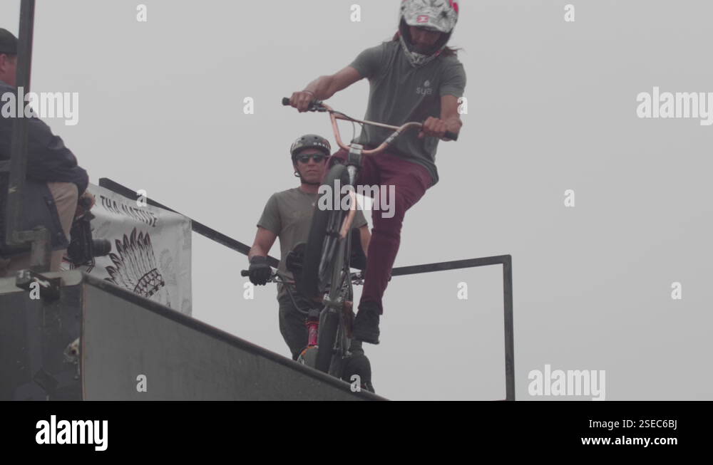 Cannabis Festival Event BMX Rider Doing Tricks On A Half Pipe 4K Stock ...