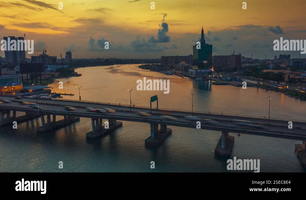 Long exposure shot of Falomo Bridge, Victoria Island, Lagos traffic at ...