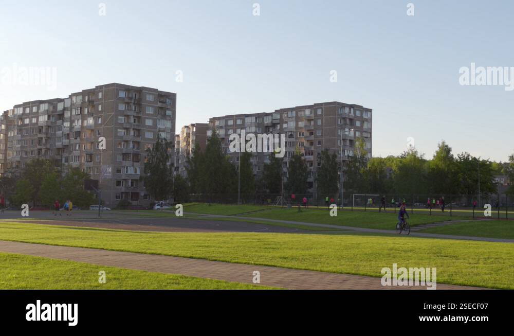 School Yard with Football Field in a Soviet Planned District ...