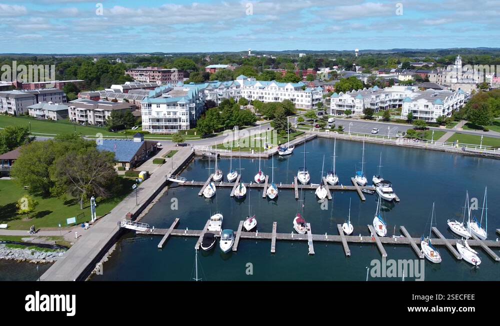 Historic town waterfront marina with new condo building developments ...