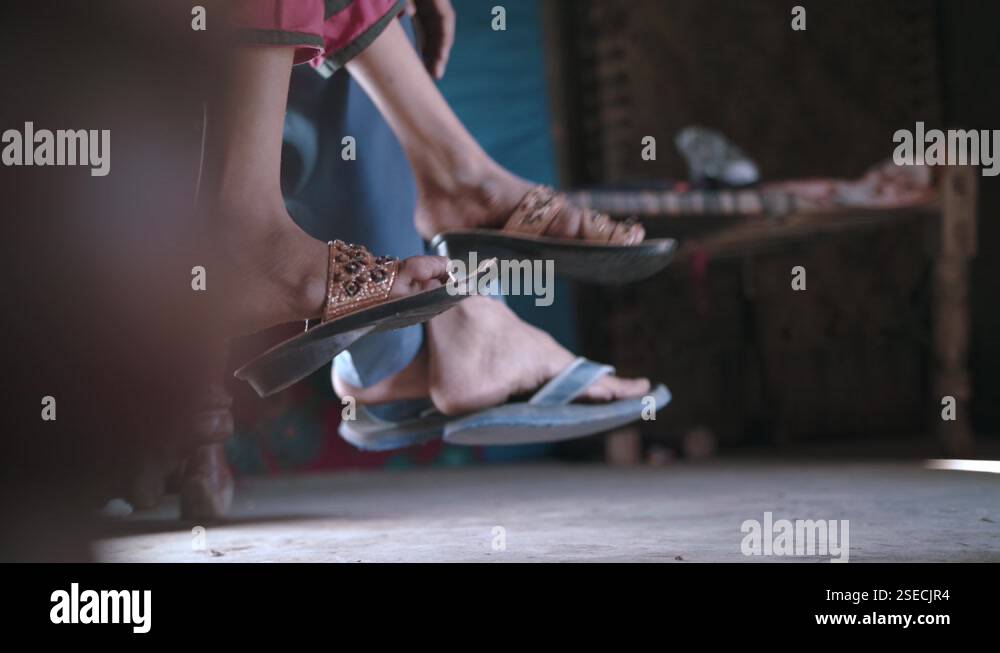 Unique beautiful closeup shot shows girl moving her feet while sitting ...