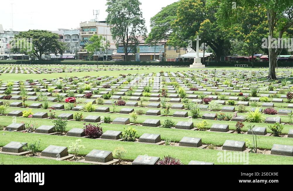 HD Panning Left to Right of Graveyard with Headstones of Prisoners of ...