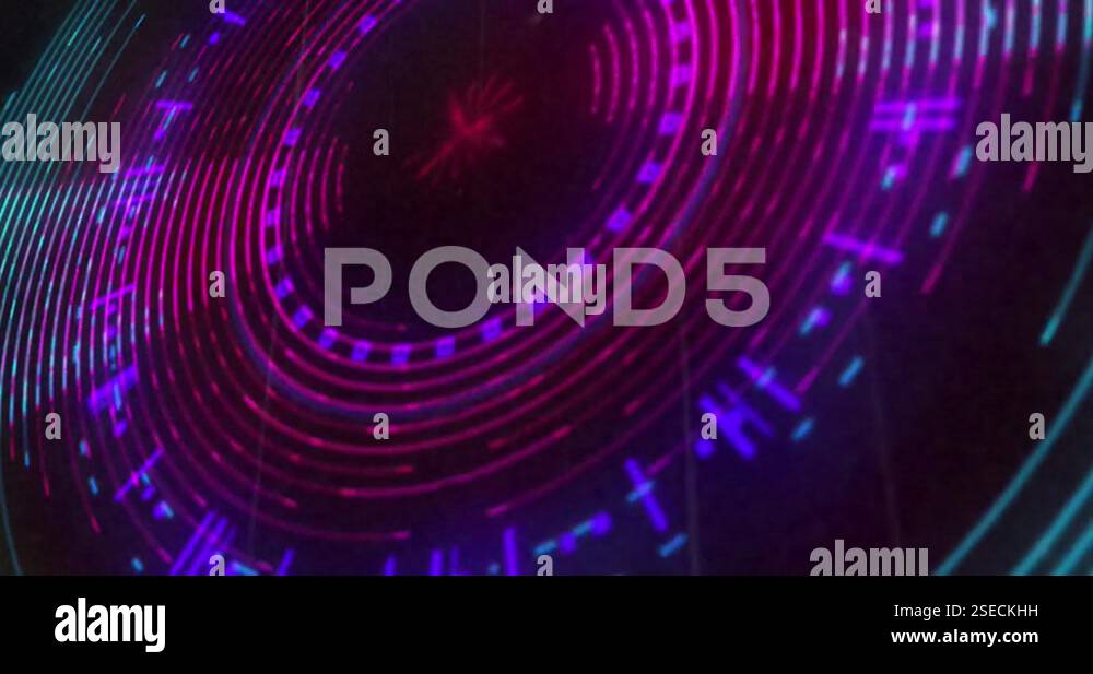 Animation of circular red and purple 3d light display flashing and ...