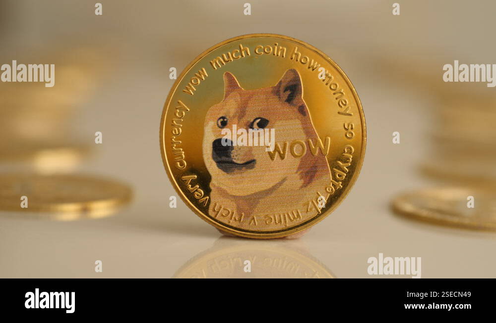 Close up Dogecoin coin, the famous meme crypto currency. Close up Stock ...
