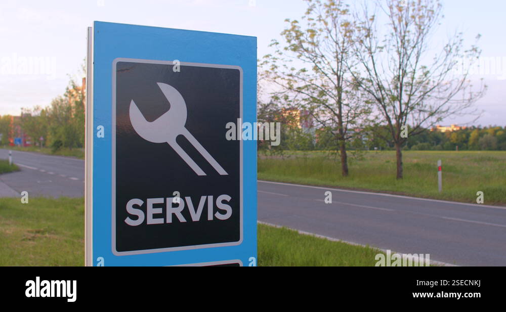Service sign near the motor road. Cars are moving Stock Video Footage ...