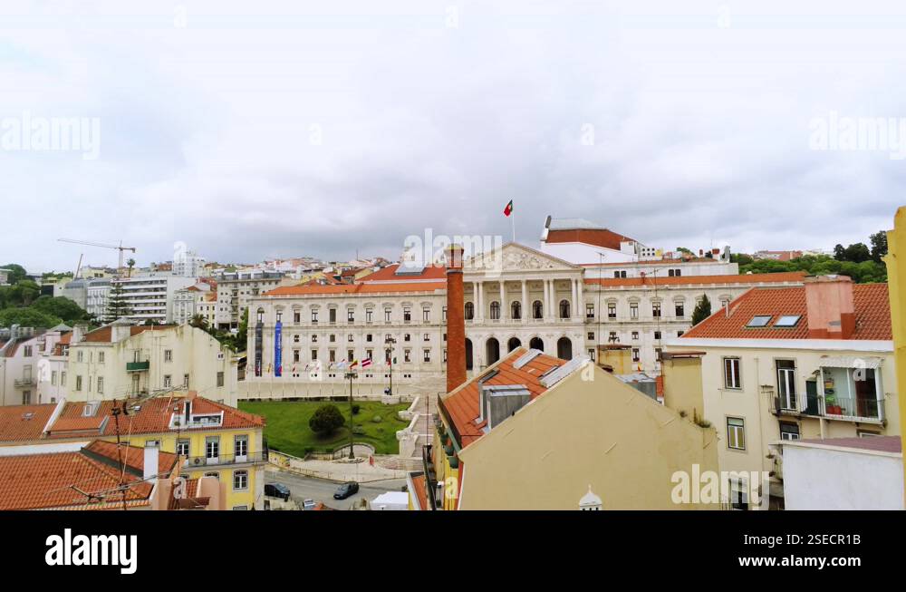Aerial view towards the Saint Benedict's Palace, in Lisbon - rising ...