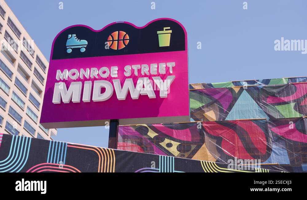 Sign for Monroe Street Midway outdoor Roller Rink Detroit 4k Stock ...